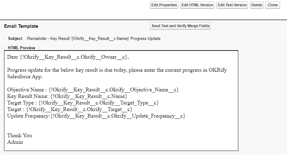 Email Template Configuration - OKRify