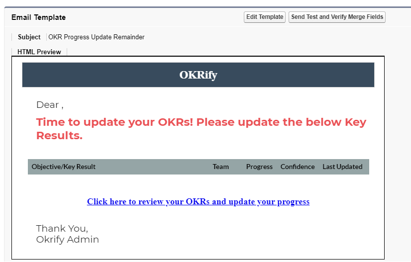 Email Template Configuration - OKRify
