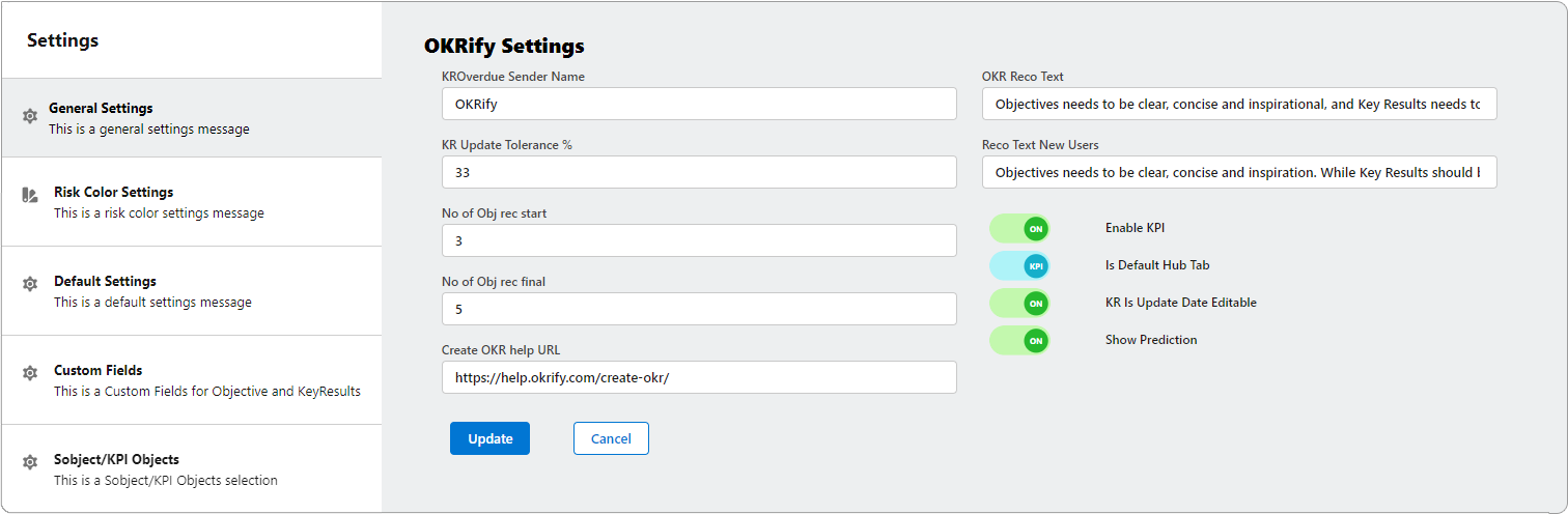 OKRify Settings - OKRify