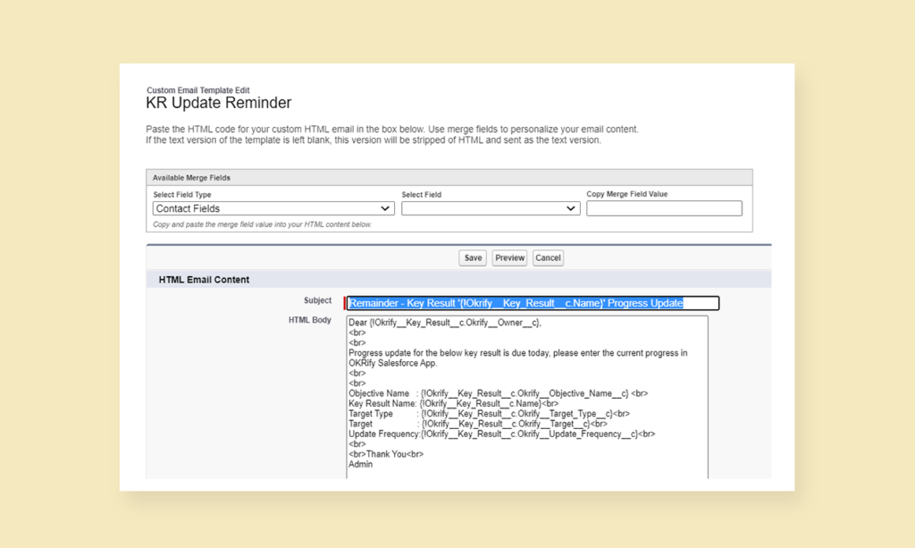 Email Template Configuration - OKRify